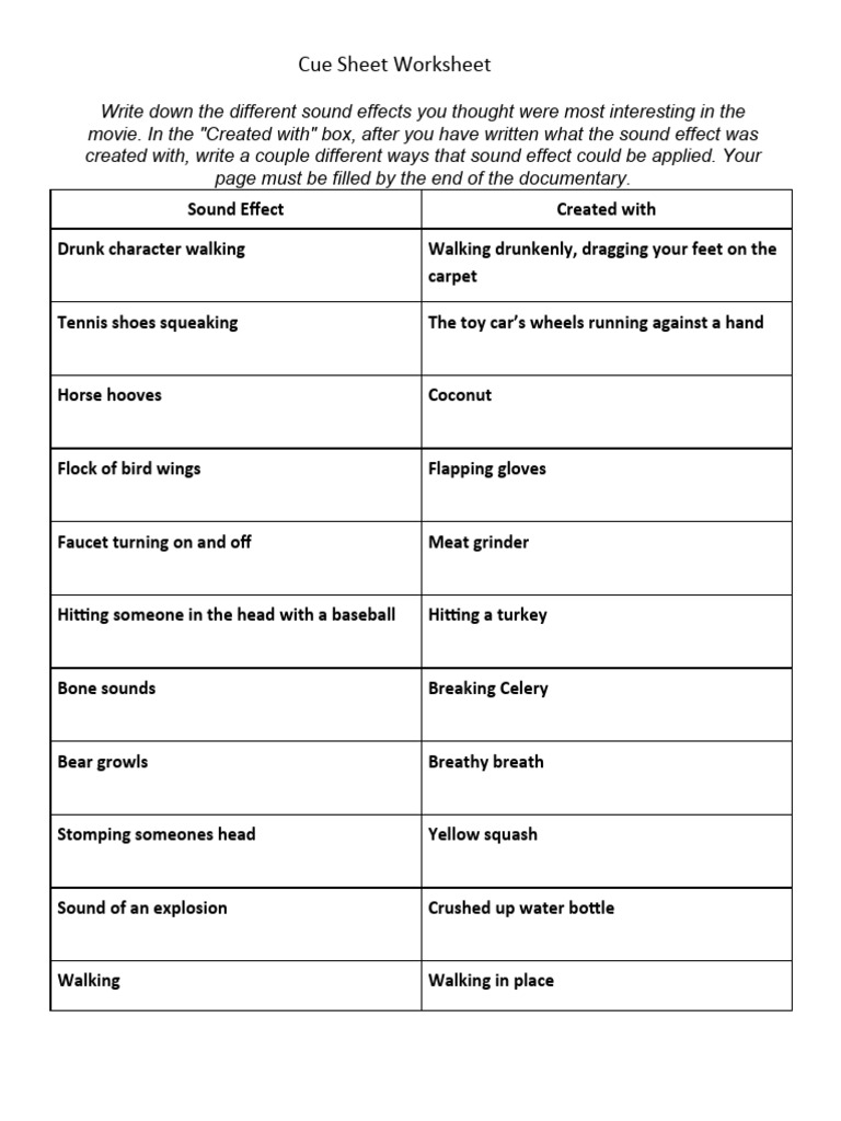 Foley Art Documentary Worksheet | PDF