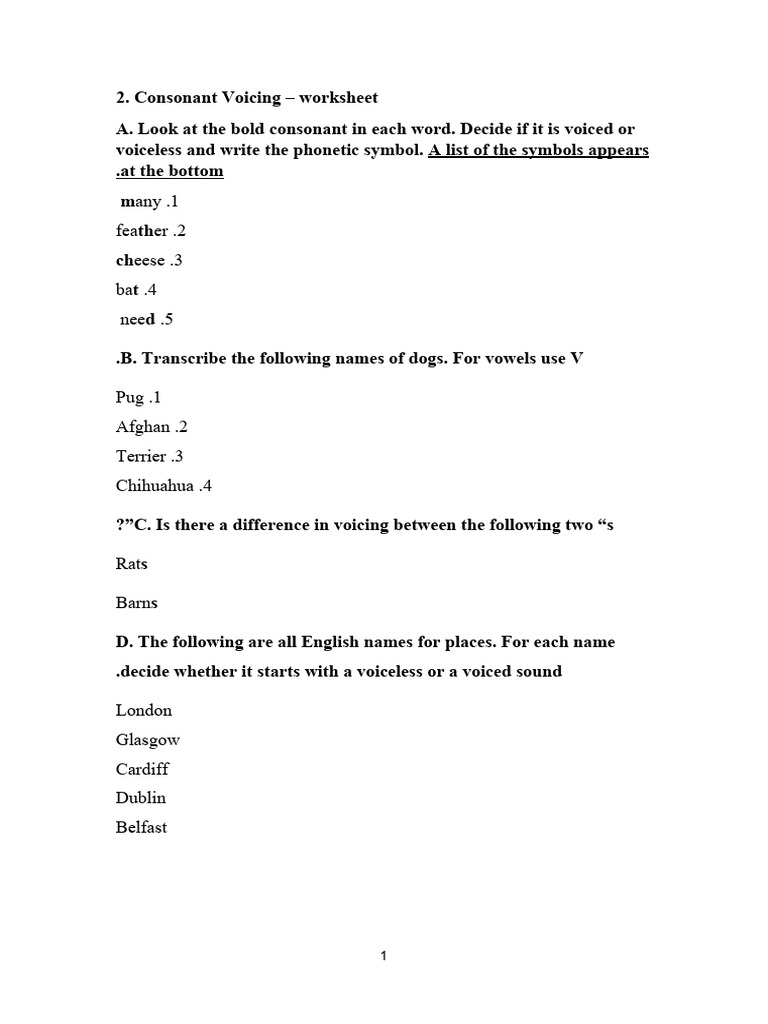 2 Consonanat Voicing Worksheet | PDF | Phonetics | Human Voice