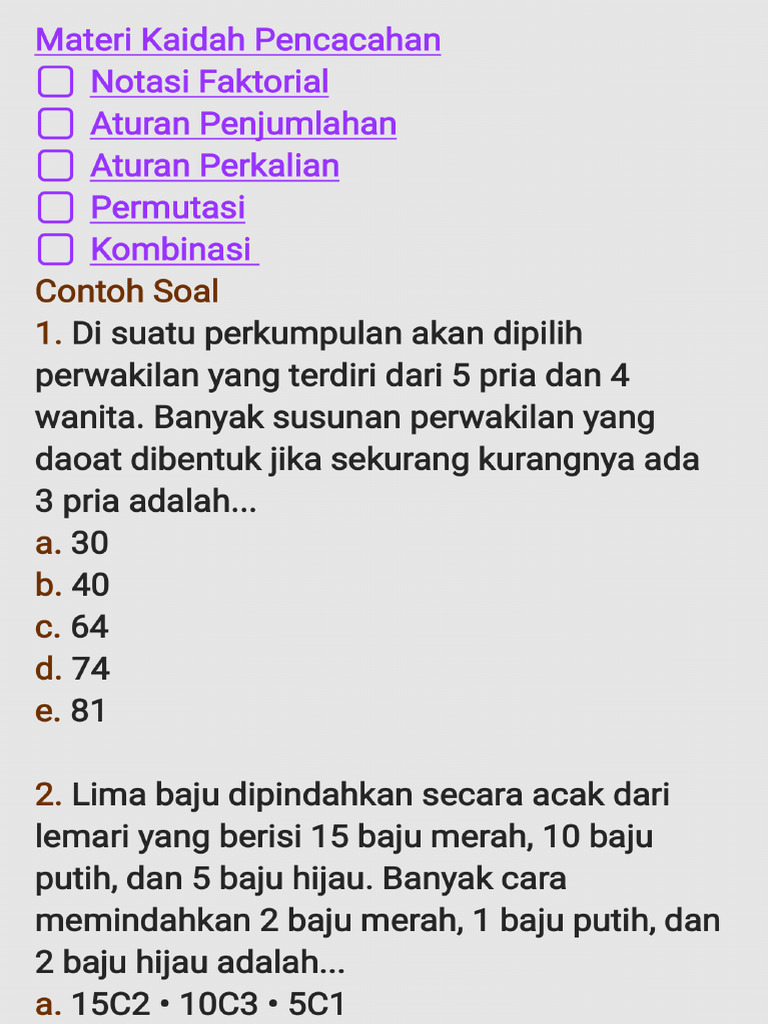 Tambahan Pekan 1 (Kaidah Pencacahan)_240404_180100 | PDF