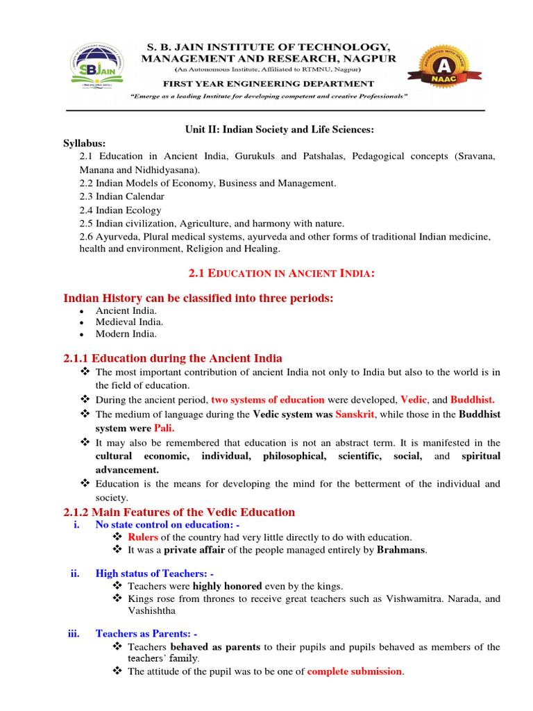 IKS - Unit 2 - Indian Society and Life Sciences | Download Free PDF | Guru | Ayurveda