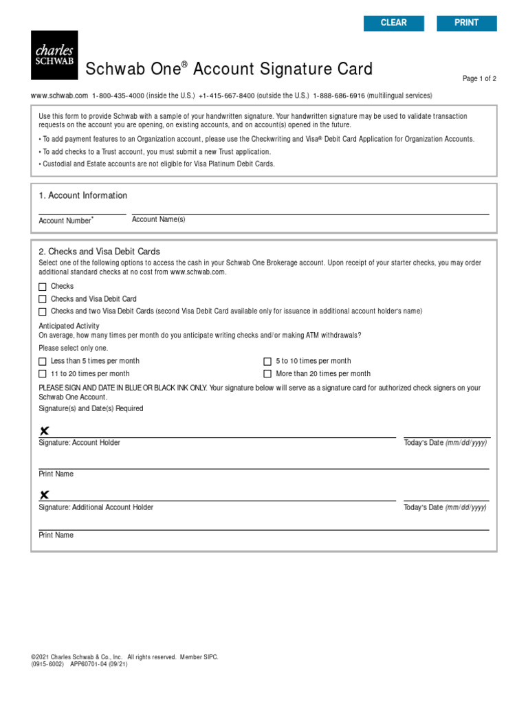 Schwab One Signature Card | PDF | Debit Card | Visa Inc.