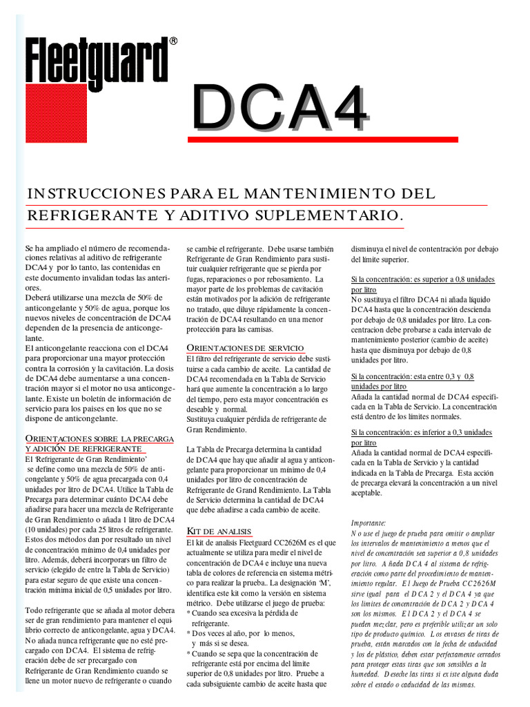 Mantenimiento de Refrigerante DCA4 | PDF | Refrigerante | Concentración