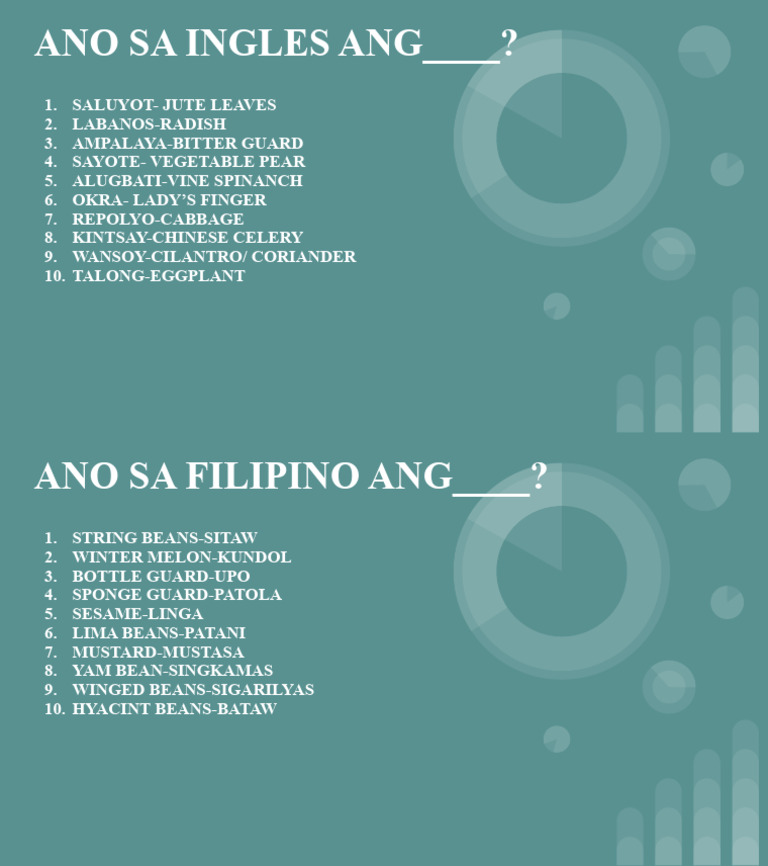 English-Filipino Vegetable Translations | PDF