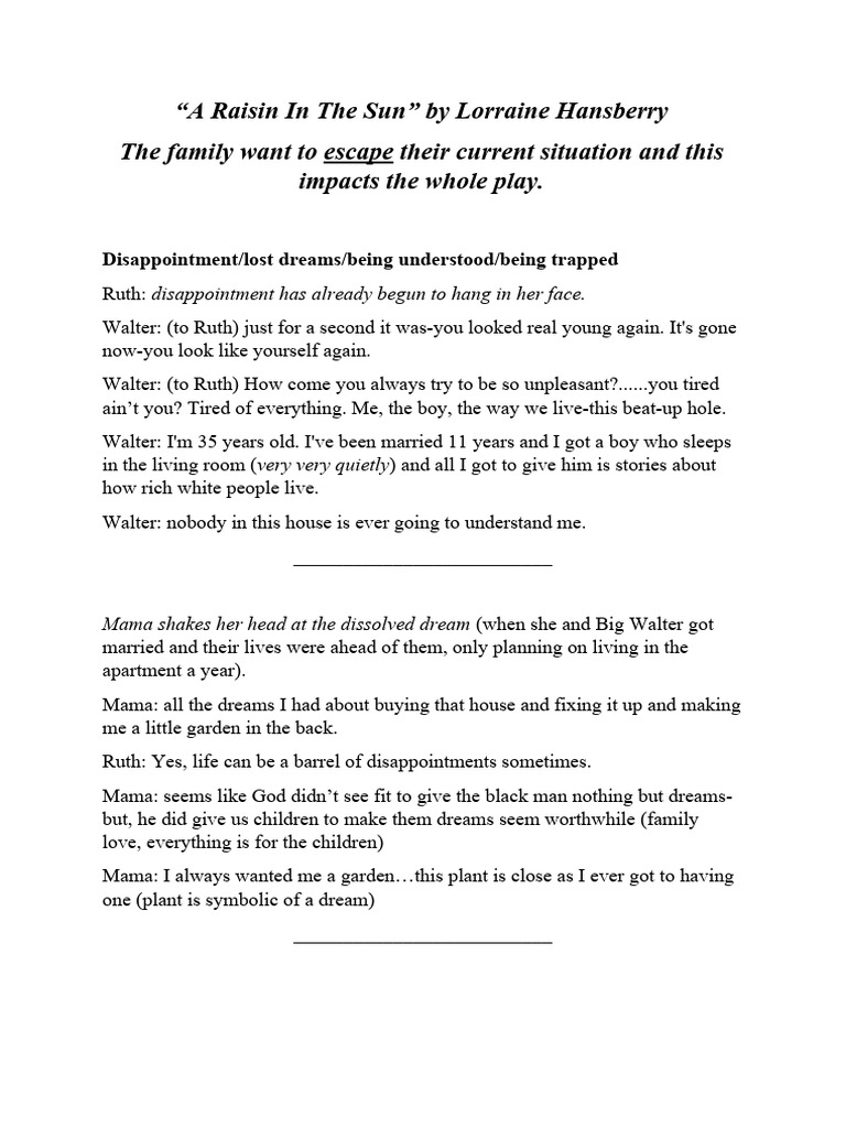 Raisin in The Sun Quotes and Comparisons To Rosie The Movie | PDF ...