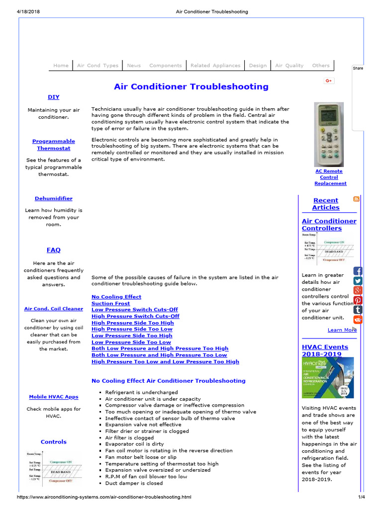Air Conditioner Troubleshooting Guide | PDF | Air Conditioning | Thermostat