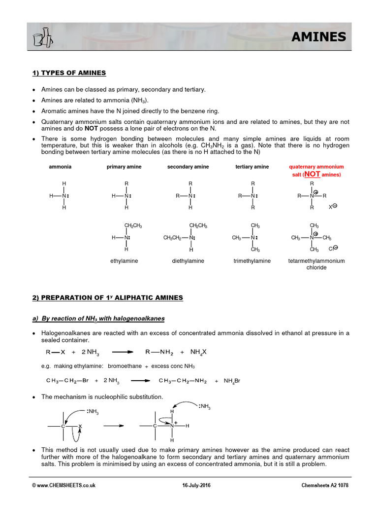 Chemsheets A2 1078 Amines | PDF | Amine | Ammonium