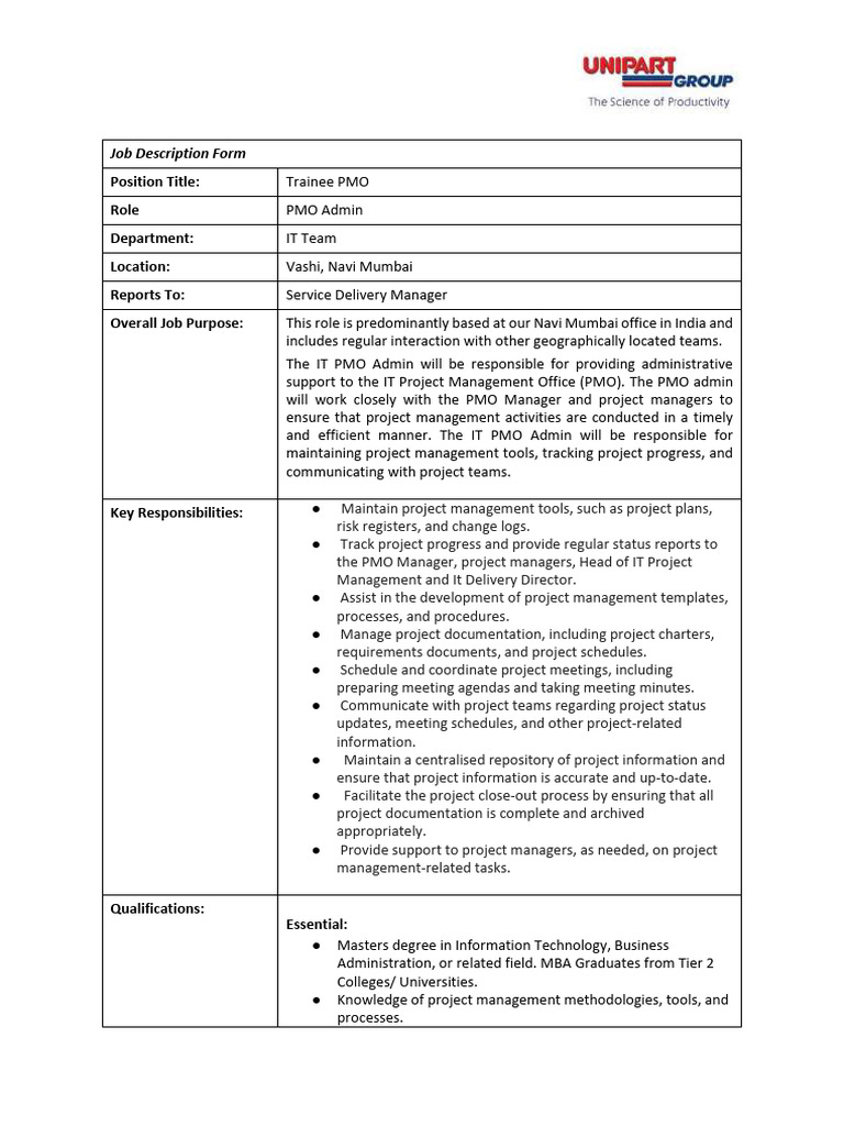 JD PMO MgmtTrainee | PDF | Project Management | Communication