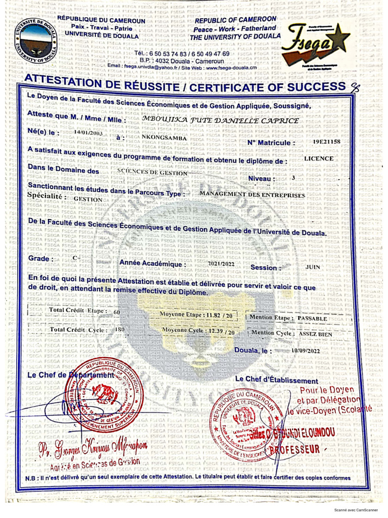 Attestation de Réussite Licence | PDF