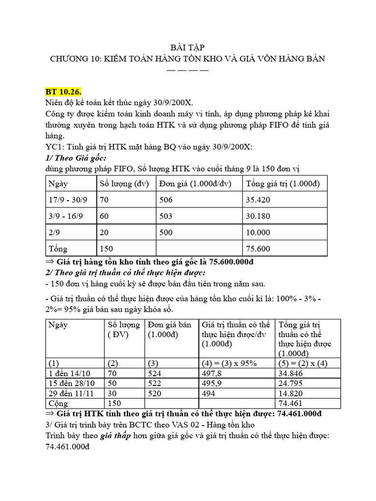 BÀI TẬP KIỂM TOÁN HTK | PDF
