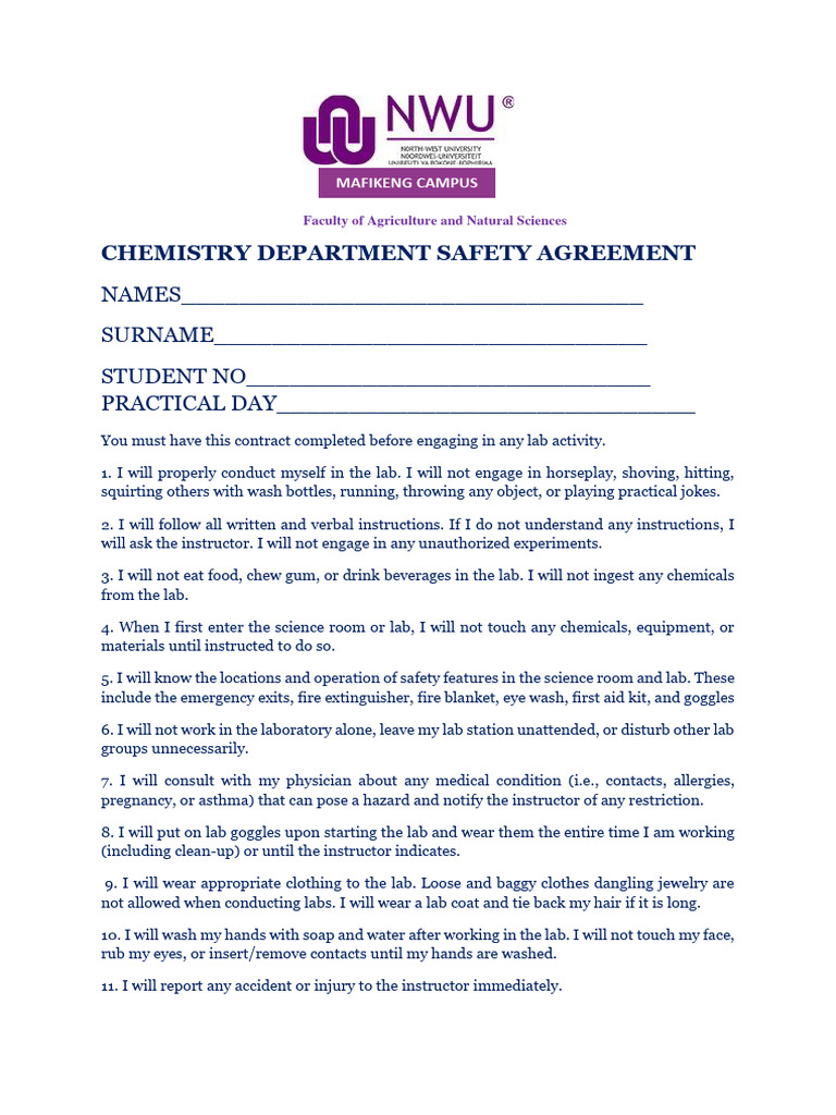 Lab Safety Agreement Form | PDF | Laboratories