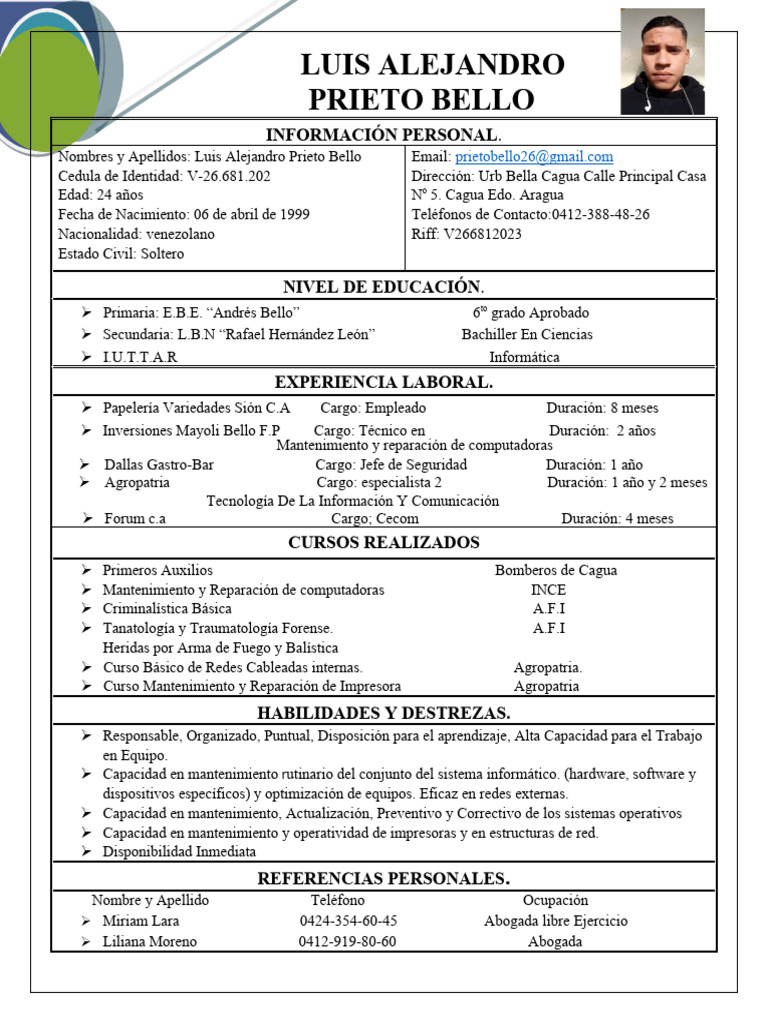 Curriculum Luis ALEJANDRO PRIETO BELLO | PDF | Ciencias de la Computación | Informática