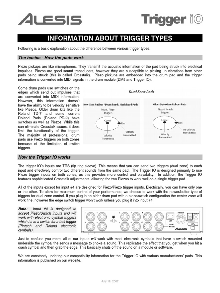 Alesis Triggerio Triggertypes | PDF | Sound Technology | Electrical ...