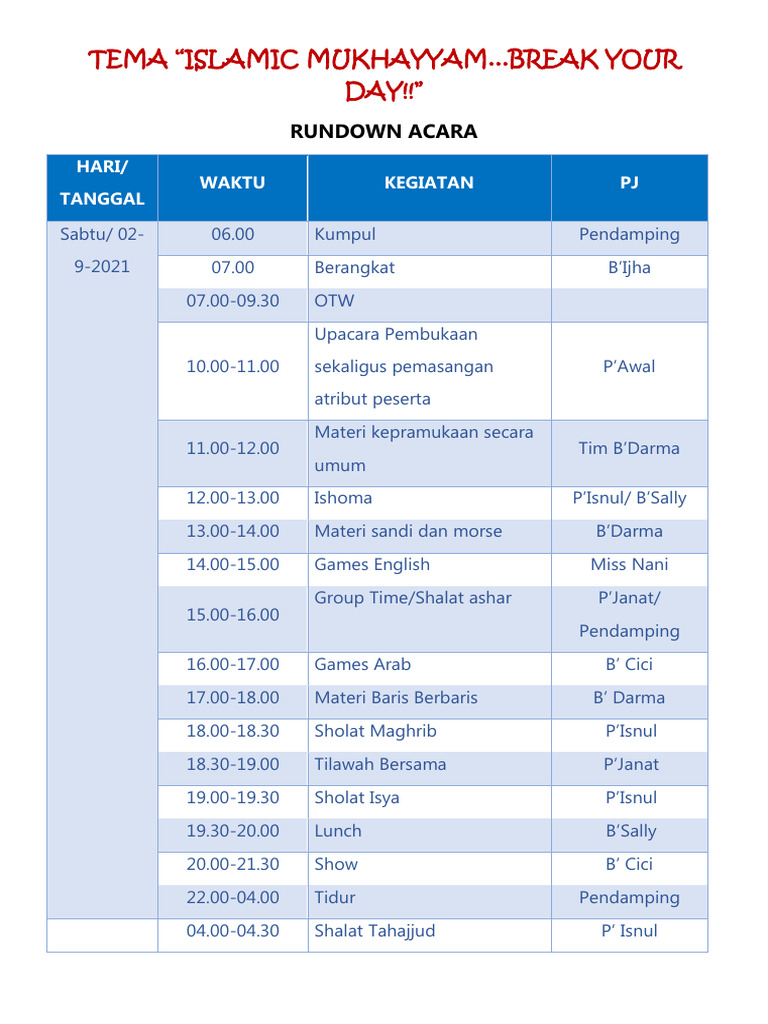 Rundown Super Camp 2021 | PDF