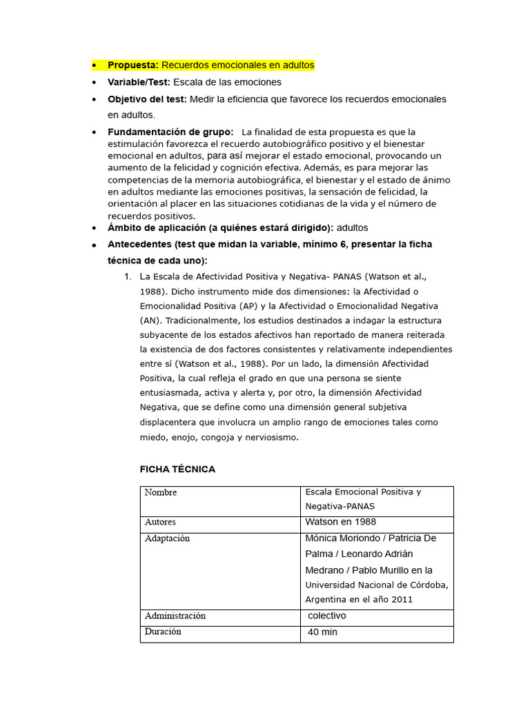 Propuestas Construccion de Pruebas Psicologicas | PDF | Las emociones | Felicidad