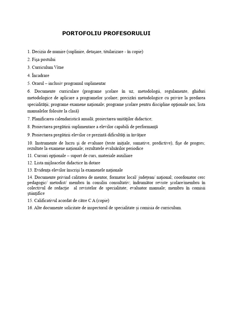 PORTOFOLIU PROFESORULUI - Aracip | PDF