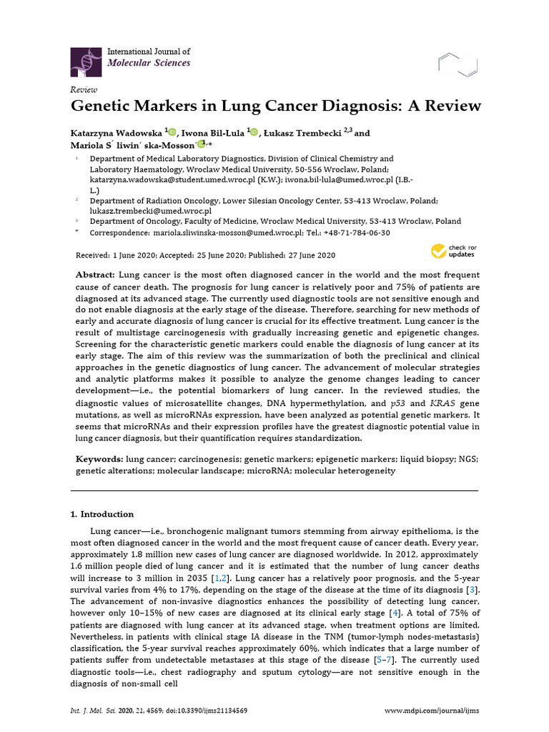 2020 Genetic Markers in Lung Cancer Diagnosis A Review | Download Free ...