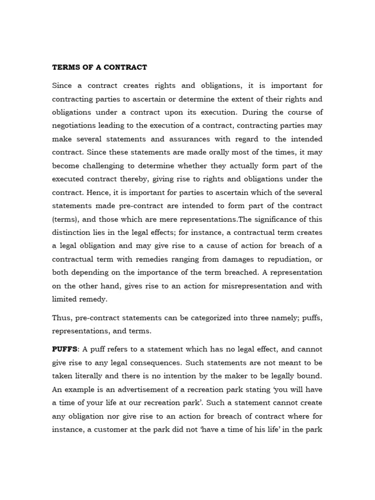 Terms and Representations | PDF | Breach Of Contract | Contractual Term