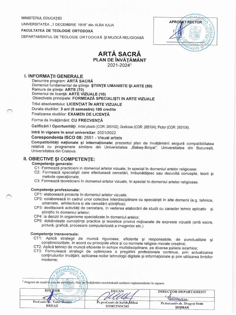 Plan Invatamant Arta Sacra 2021 2024 | PDF