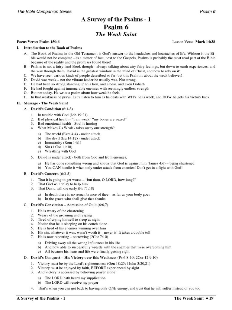 A Survey of Psalms 6 | PDF | Psalms | Prayer