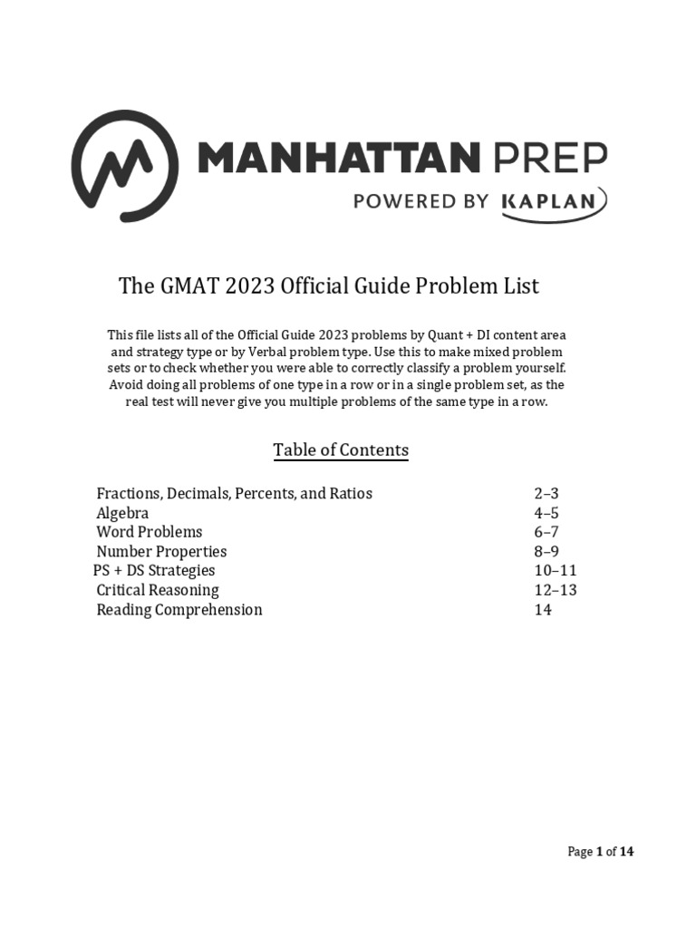 GMAT 2023 Official Guide Problem List | PDF | Graduate Management ...