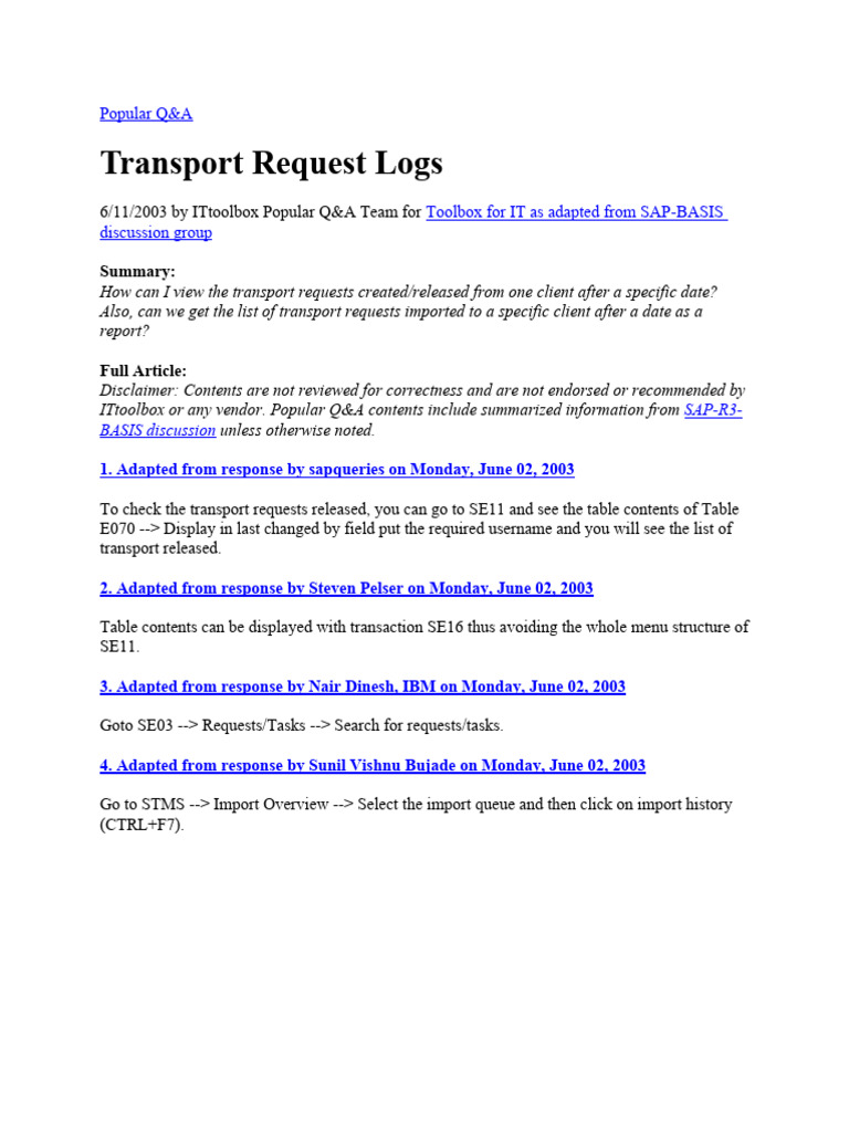Transport Req Raising | PDF