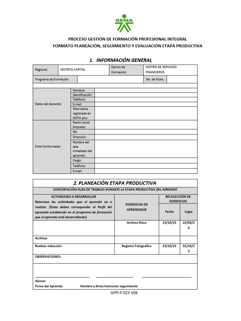 Gfpi-F-023 v04 Concertacion Actividades Visita 1 m3 | PDF
