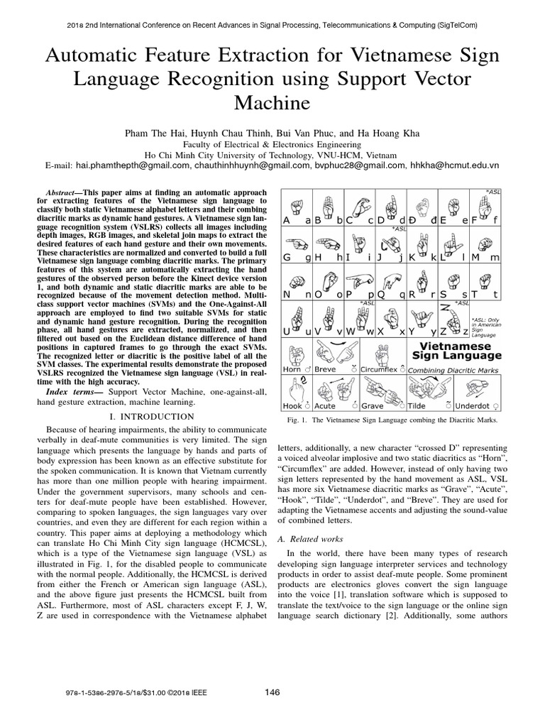Vietnamese Sign Language Recognition System | PDF | Support Vector Machine