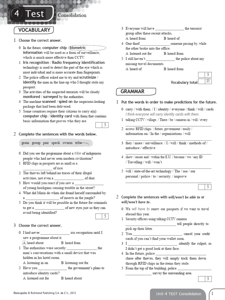 Achievers B2 Test Unit 4 Consolidation | PDF | Biometrics | Identity ...