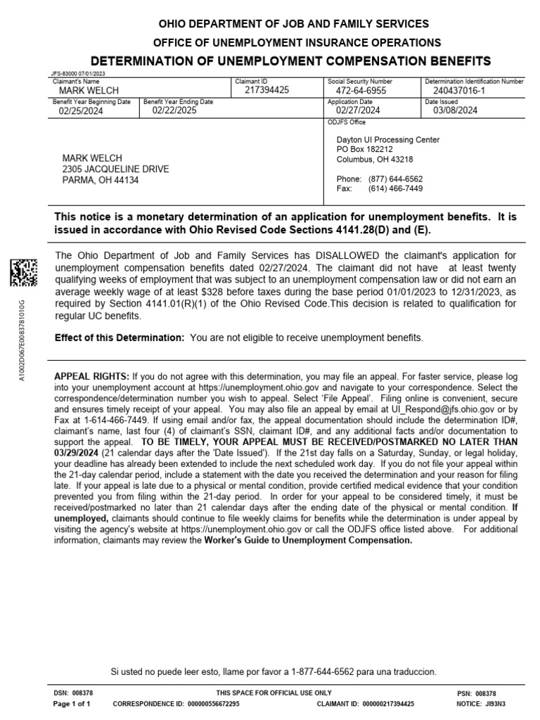 Determination of Unemployment Compensation Benefits | Download Free PDF ...