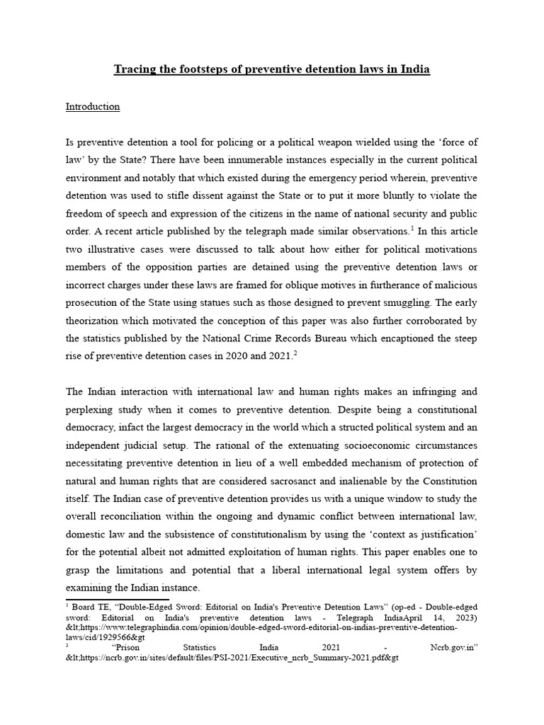 Preventive Detention Laws in India Explained | PDF | Detention ...