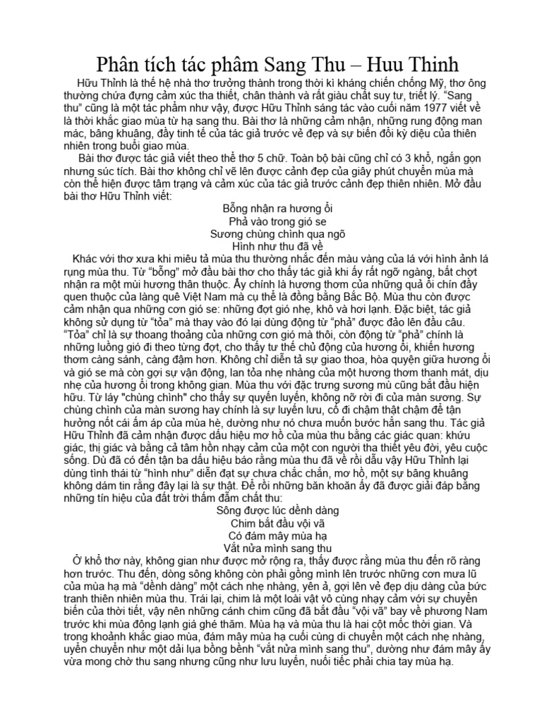 Phân Tích Tác Phâm Sang Thu | PDF