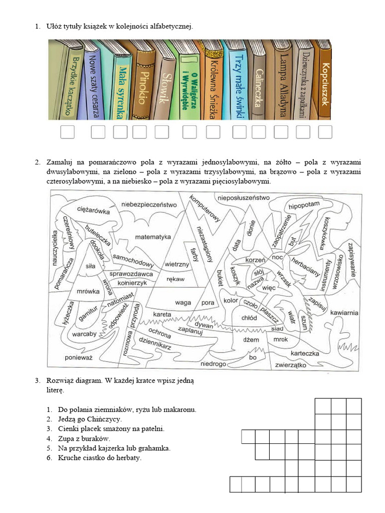 Alfabet, Litera, Głoska, Sylaba - Karta Pracy (Klasa 4) | PDF