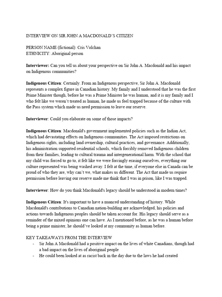 Interview Sir John A Macdonald | PDF | Democracy | Political Ideologies