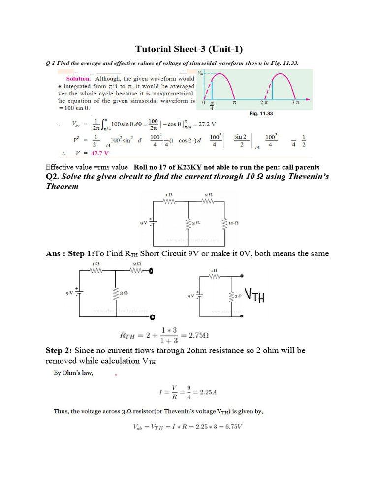 Tutorial Sheet-3 (Unit-1) | PDF