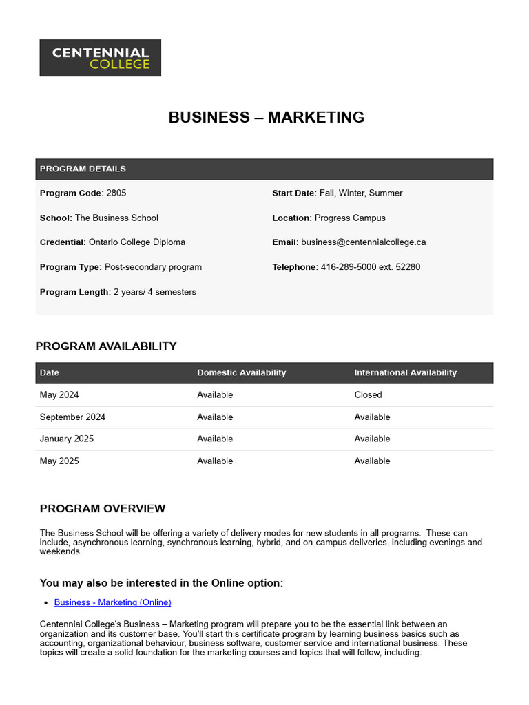 Business - Marketing - Centennial College | PDF | Marketing | Marketing ...
