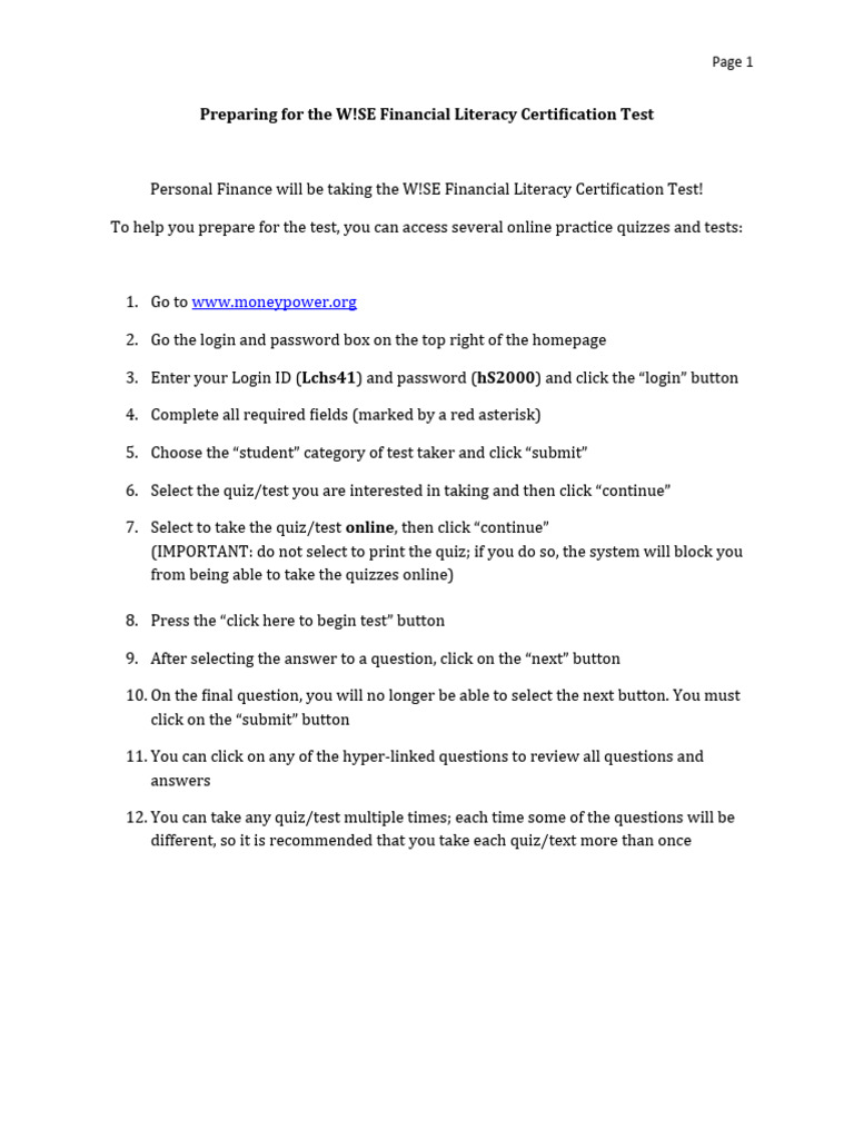 Wise Practice Test Instructions | PDF | Career & Growth | Business