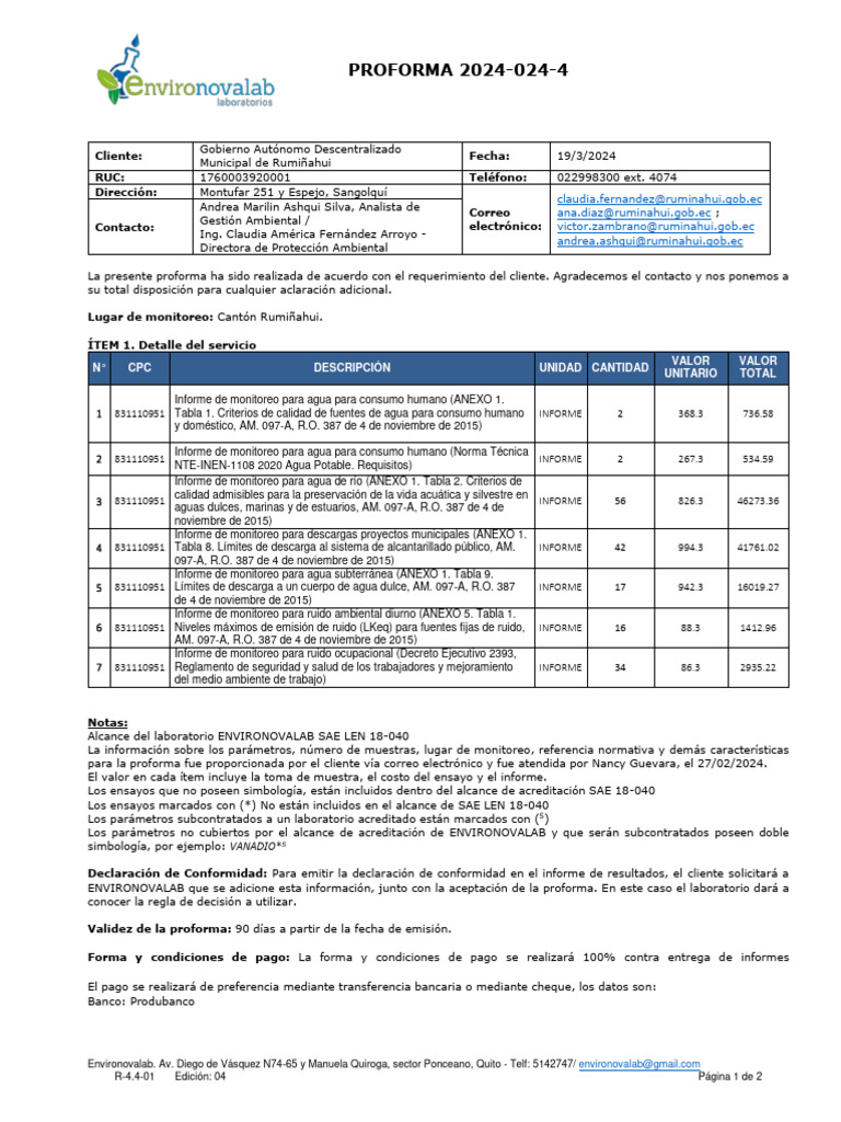 PROFORMA 2024-024-4: #CPC Descripción Unidad Cantidad Valor Unitario Valor Total | PDF | ruido ...