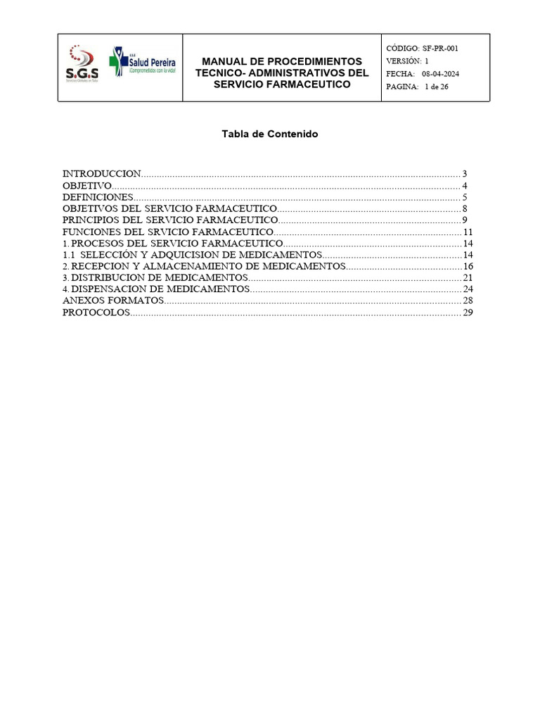 Manual Procedimientos Técnico Administrativo Servicios Farmaceuticos | PDF | Farmacia | Farmacéutico