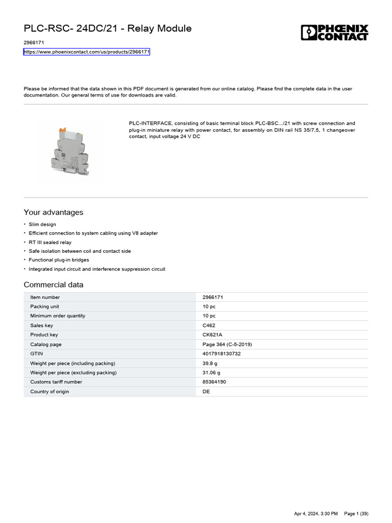 24V DC Relay Module 2966171 Overview | PDF | Programmable Logic ...
