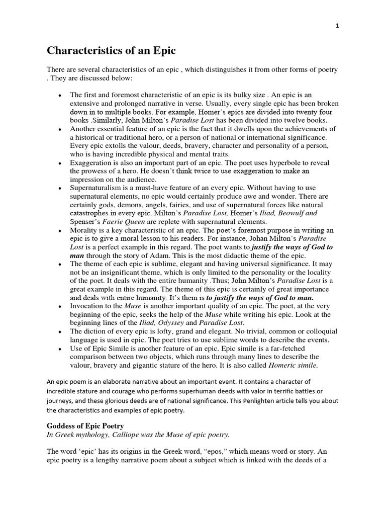 Characteristics of An Epic | PDF | Epic Poetry | Poetry