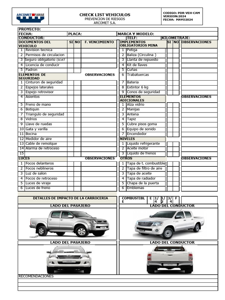 Lista de Verificación Vehicular 2024 | PDF | Vehículos con tracción ...