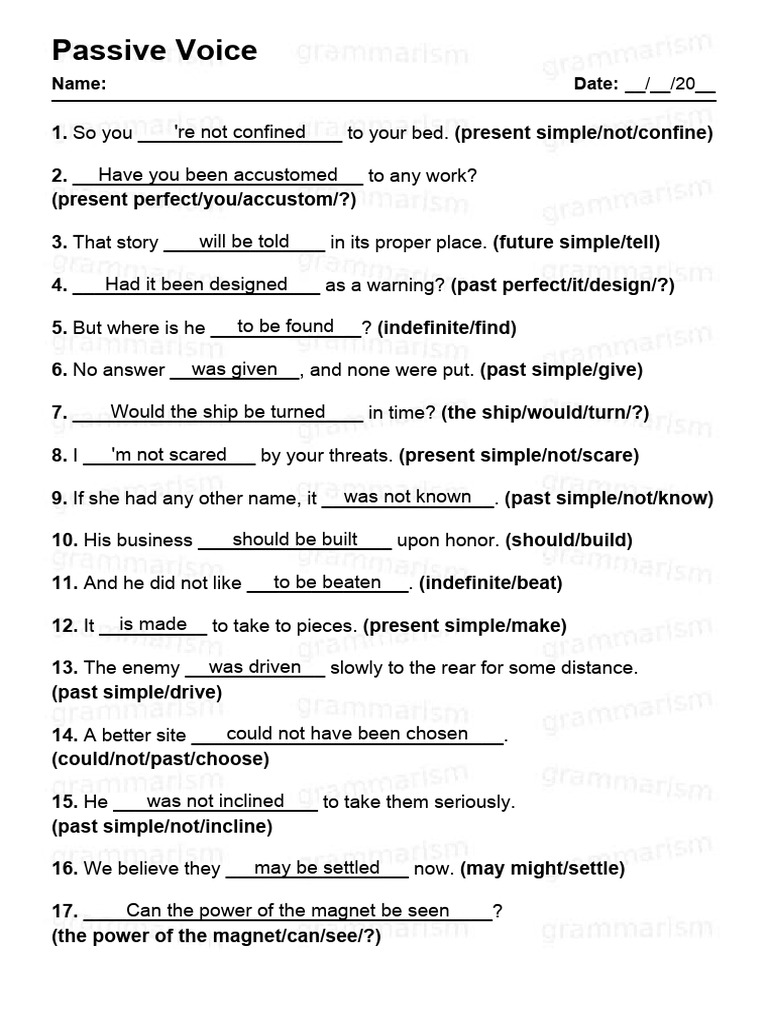 Grammarism Passive Voice Test 2 Solved 14342810 | PDF