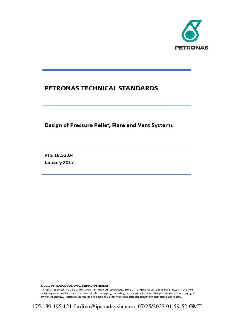 Petronas Technical Standards: Design of Pressure Relief, Flare and Vent ...