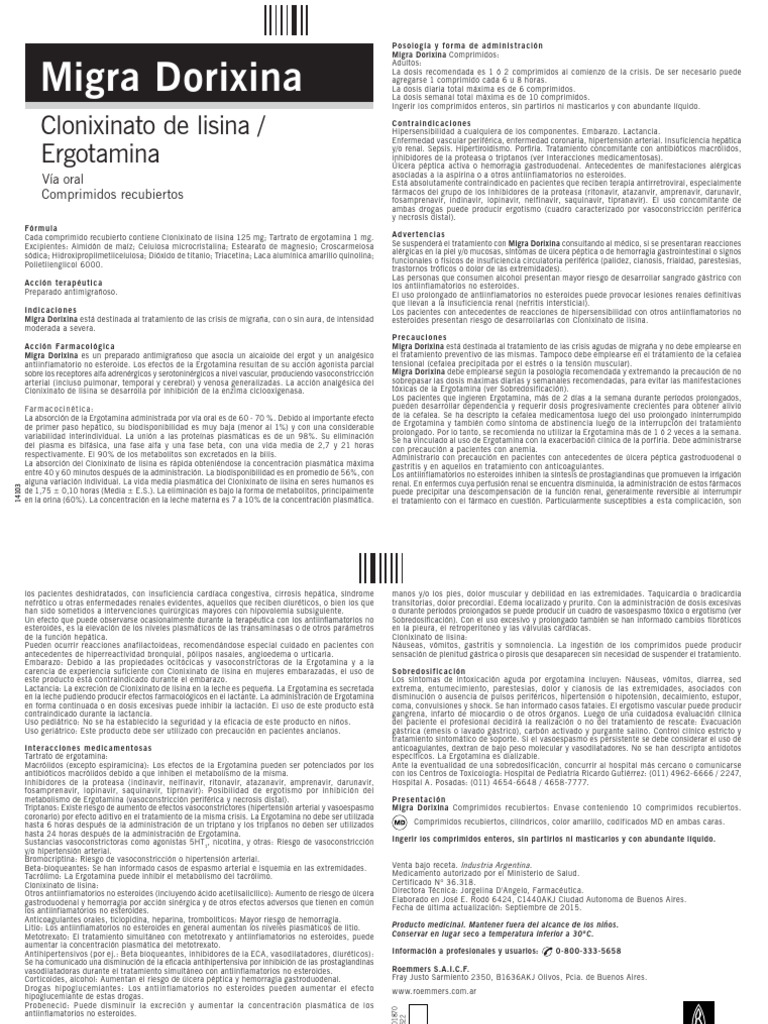 Migra Dorixina: Clonixinato de Lisina / Ergotamina | PDF | Droga anti ...
