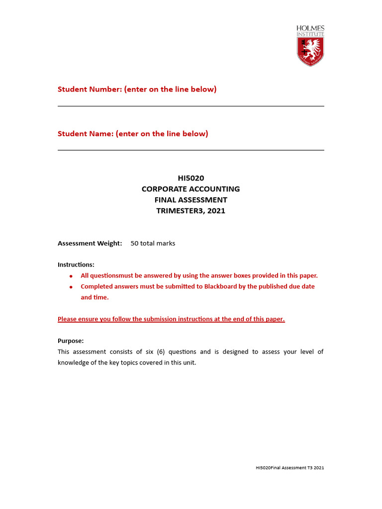 HI5020 Corporate Accounting Final Assessment | PDF | Deferred Tax | Taxes