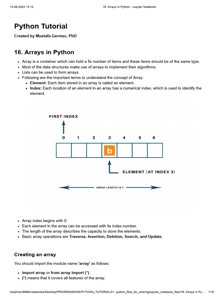 16 Arraysinpython Jupyternotebook Download Free Pdf Computing Computer Programming