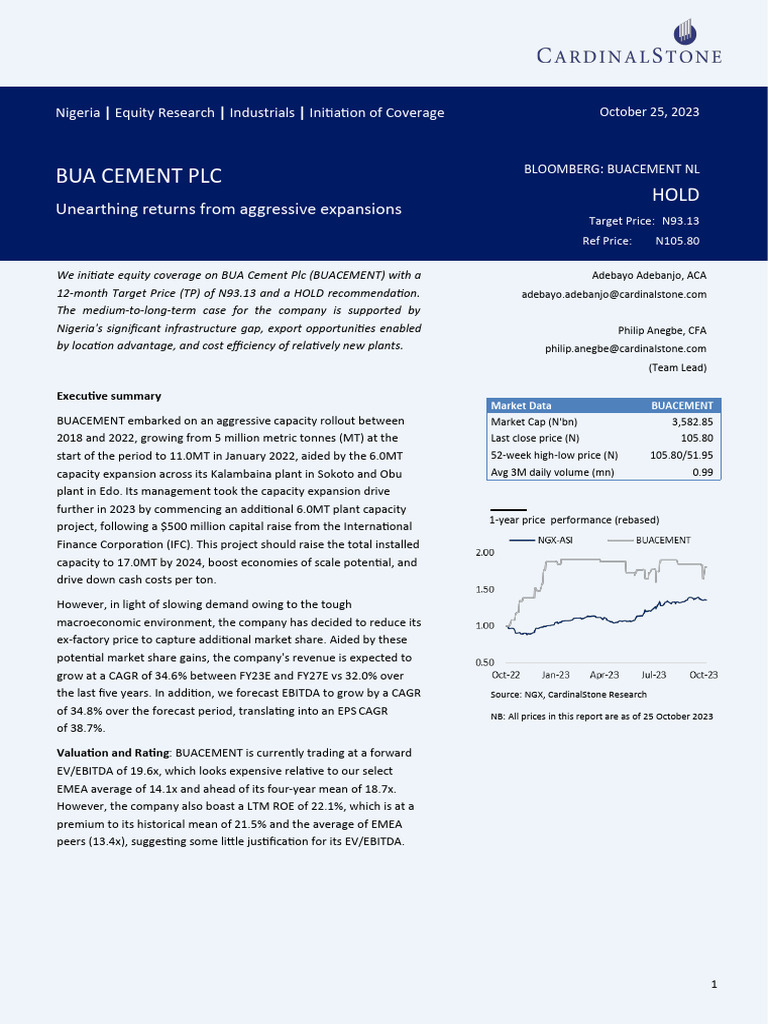 CardinalStone Research - Bua Cement PLC Initiation of Coverage - Unearthing Returns From ...