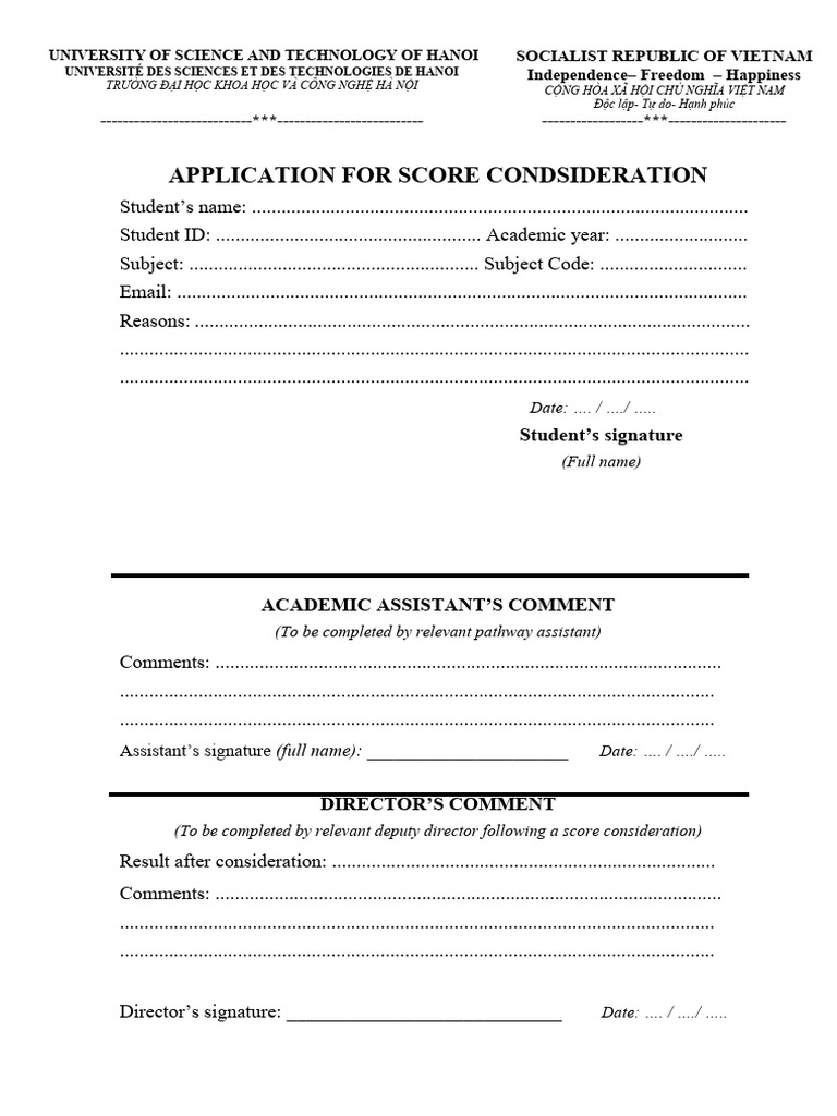 Application for score consideration | PDF