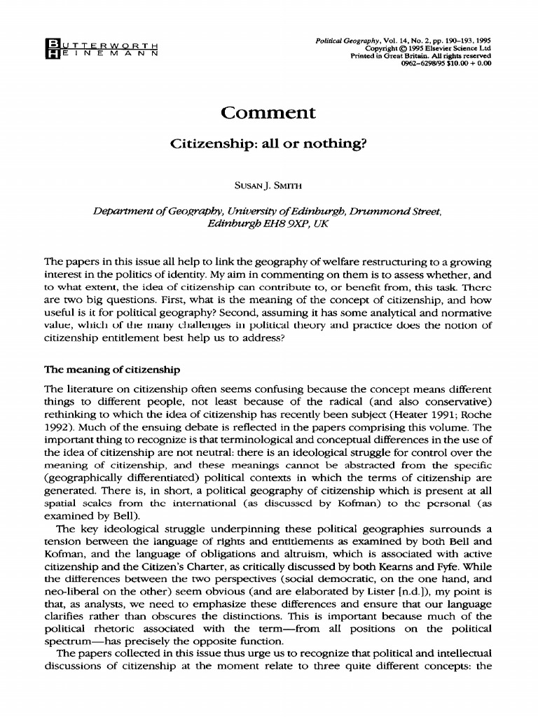 Understanding Citizenship in Political Geography | PDF | Citizenship ...
