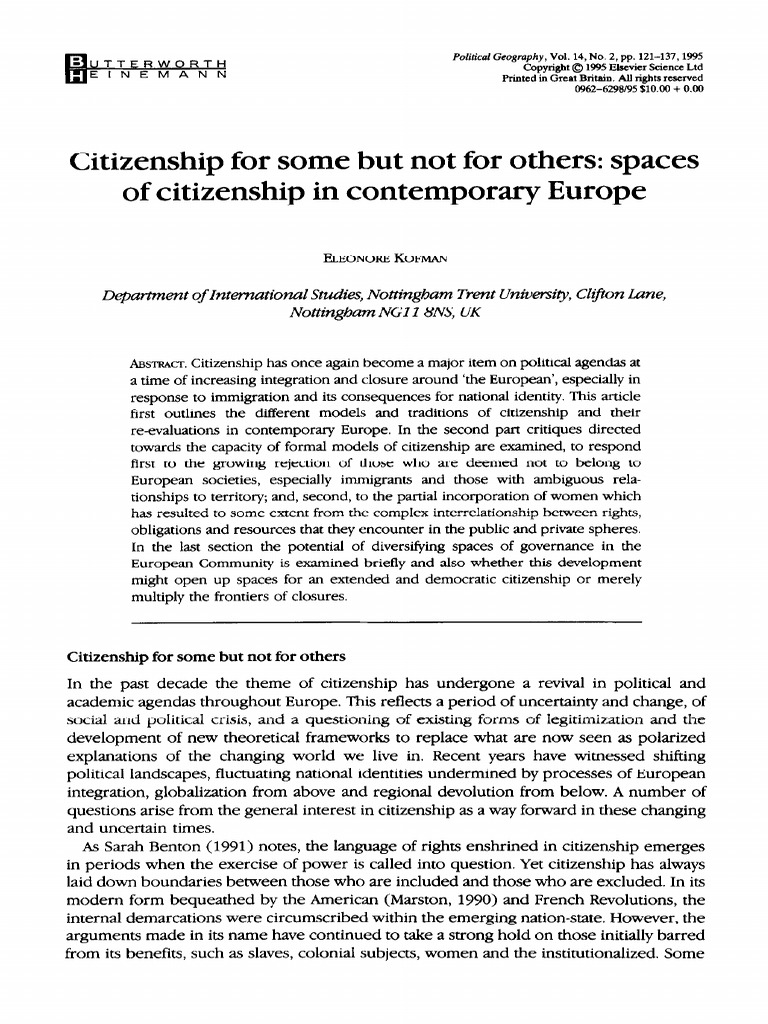 Citizenship for Some but Not for Others Spaces of Citizen 1995 ...